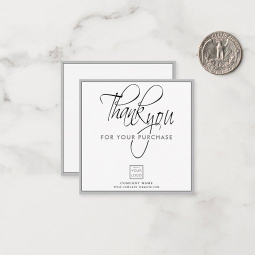 Business Logo Name Silver Thank You For Purchase Note Card | Zazzle