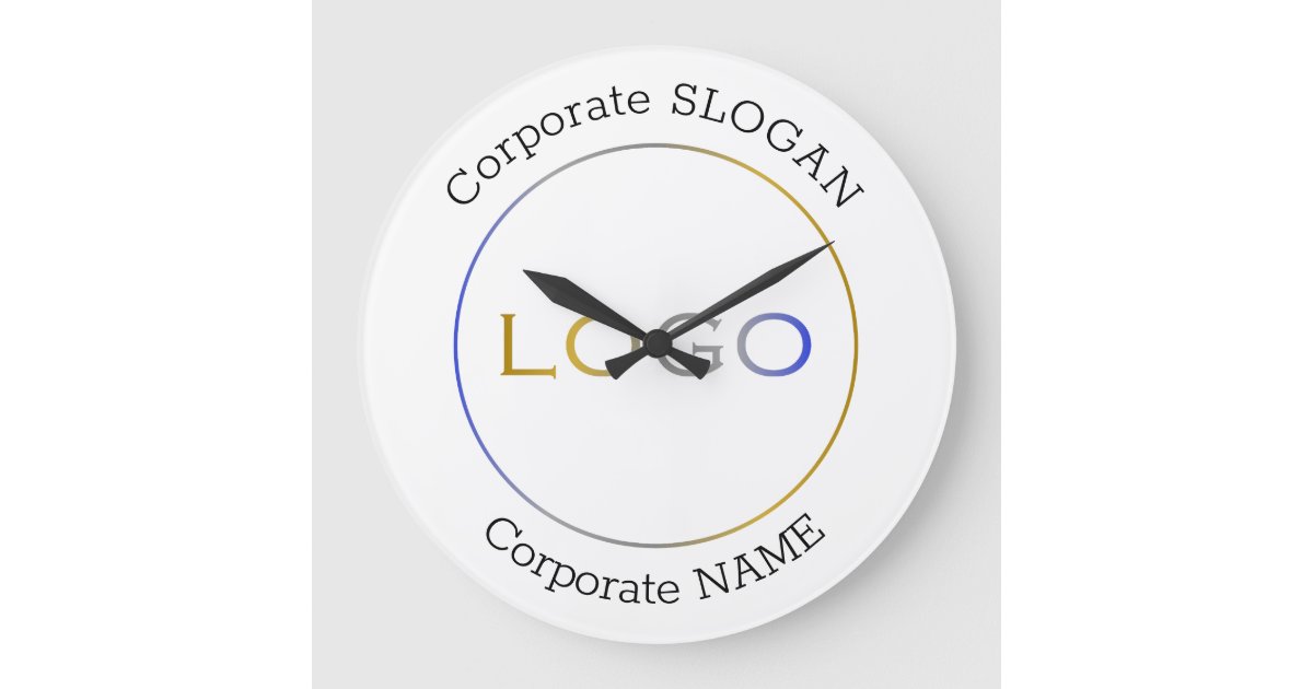 Business Logo Name Slogan Minimalist Promotional Large Clock | Zazzle