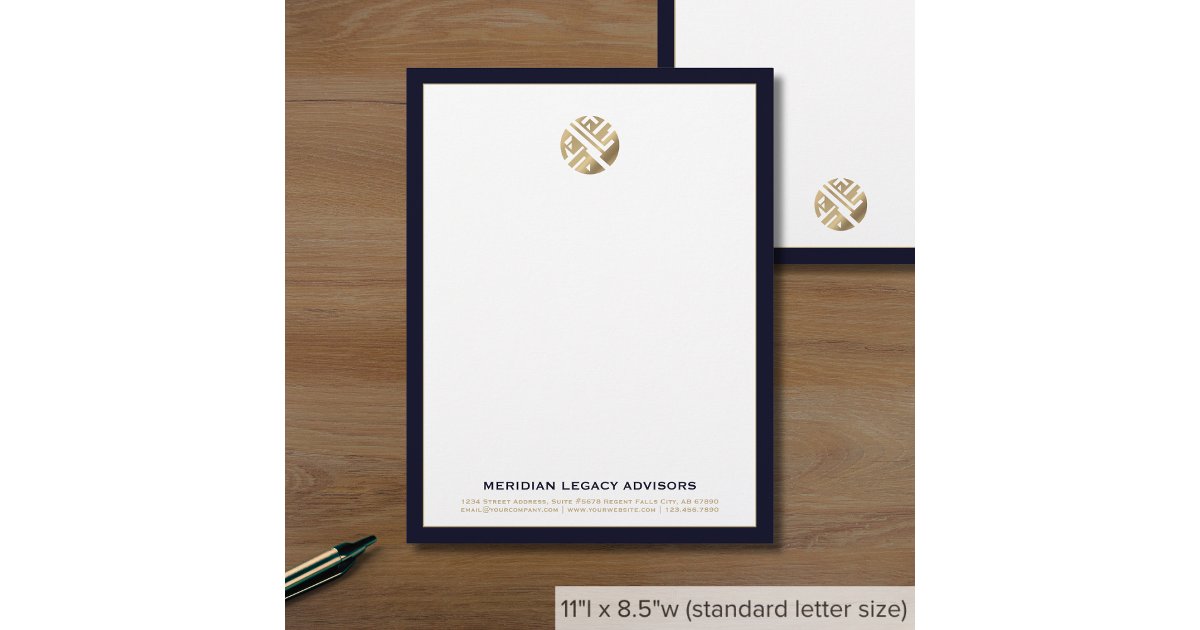 Business Logo Navy Blue Border Letterhead | Zazzle