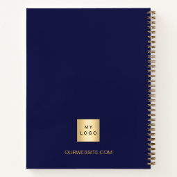 Business logo navy blue gold elegant monogram notebook | Zazzle