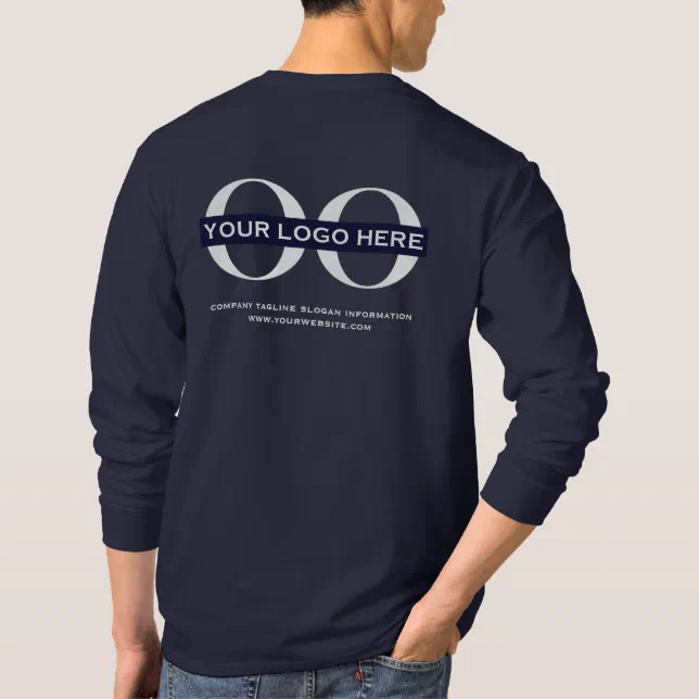 Business Logo Navy Blue Long Sleeve T-Shirt | Zazzle