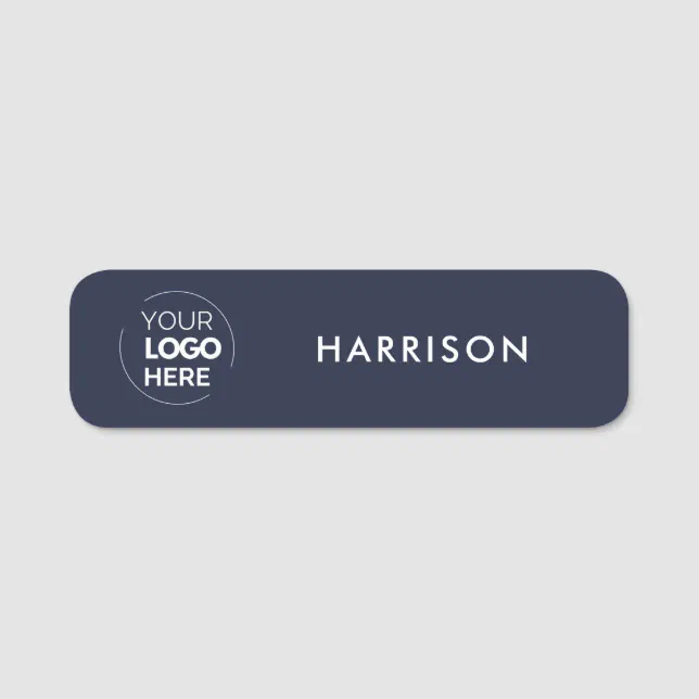 Business Logo Navy Blue Minimalist Employee Staff Name Tag | Zazzle