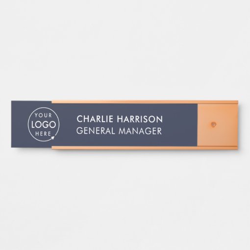 Business Logo | Navy Blue Modern Company Office Door Sign | Zazzle
