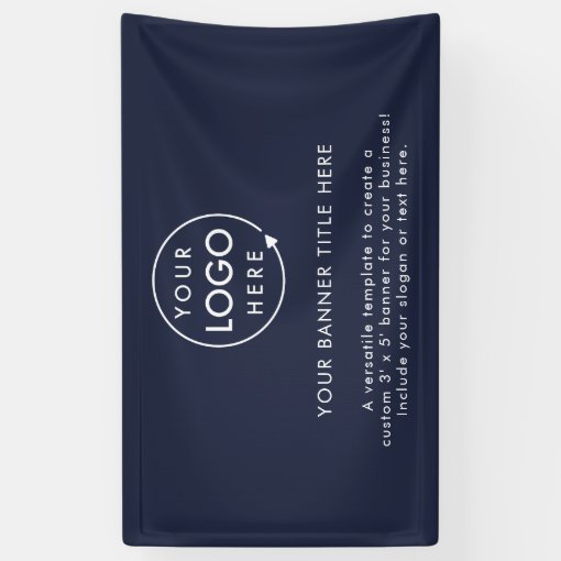 Business Logo | Navy Blue Professional 5' Banner | Zazzle