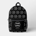Business Logo Pattern Custom Text on Black Printed Backpack | Zazzle