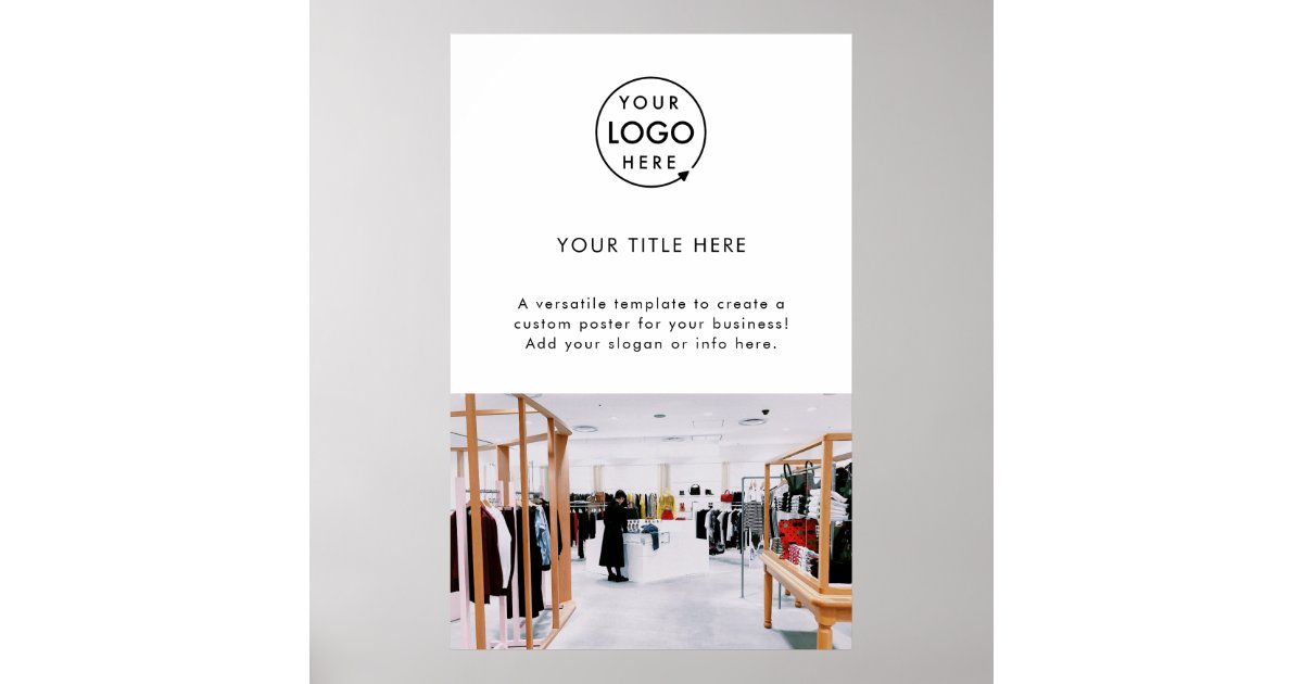 Business Logo | Photo Modern Minimalist White Poster | Zazzle