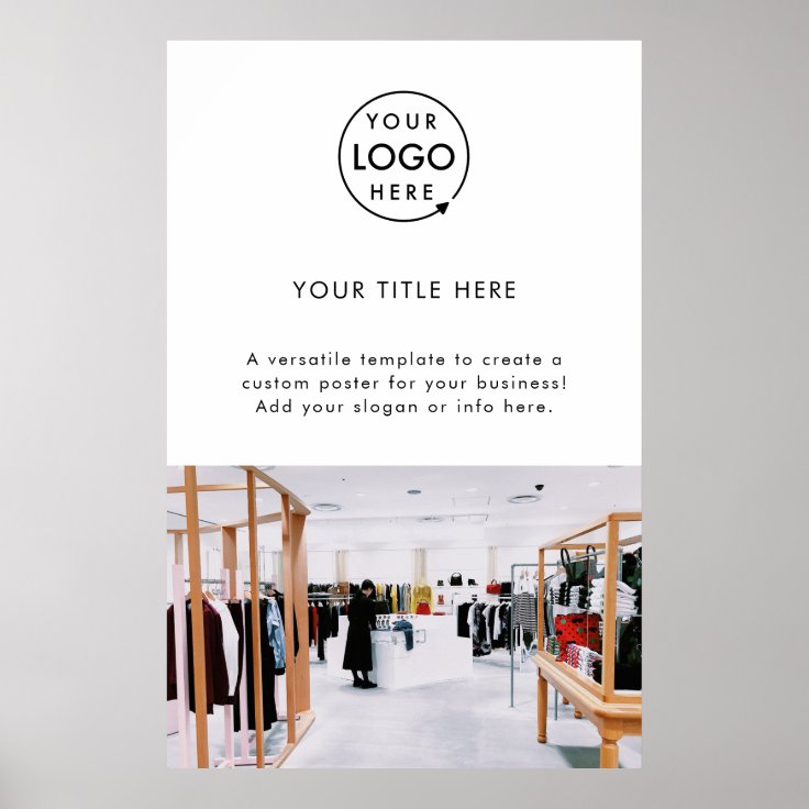 Business Logo | Photo Modern Minimalist White Poster | Zazzle