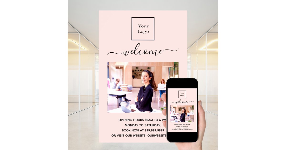 Business logo photo welcome blush rose gold poster | Zazzle