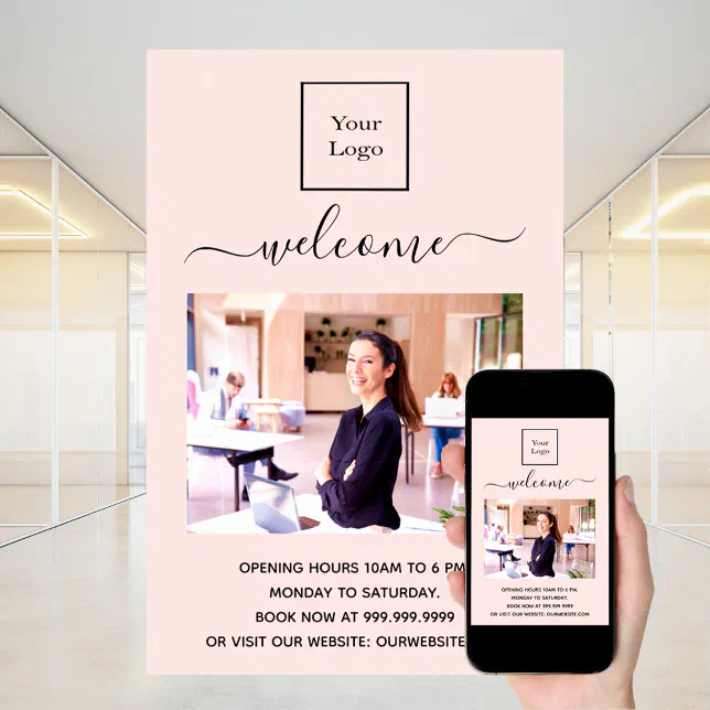 Business logo photo welcome blush rose gold poster | Zazzle