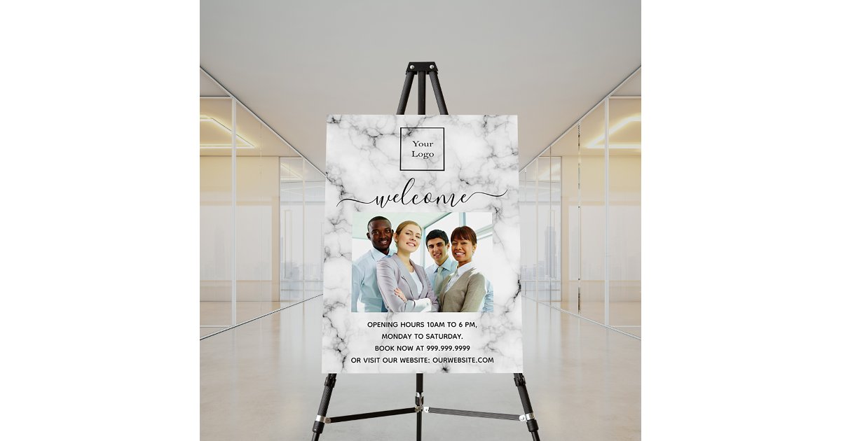Business logo photo welcome marble white foam board | Zazzle