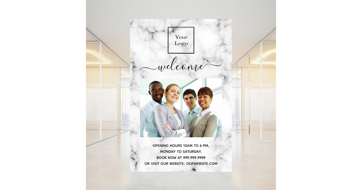 Business logo photo welcome marble white poster | Zazzle