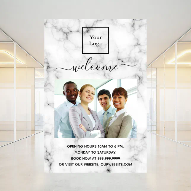 Business logo photo welcome marble white poster | Zazzle