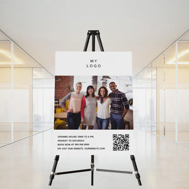 Business logo photo welcome QR-code Foam Board | Zazzle