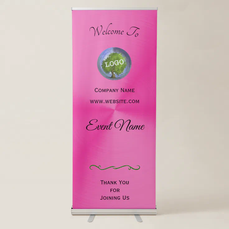 Business Logo Pink Retractable Banner | Zazzle