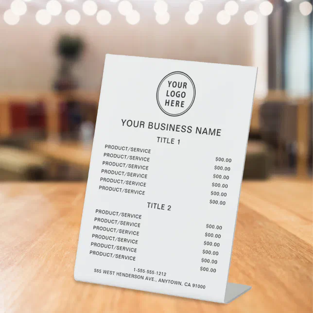 Business Logo Price List Pedestal Sign | Zazzle