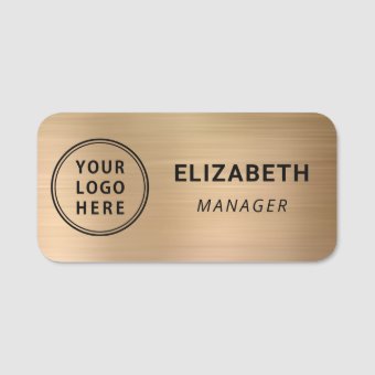 Business Logo Professional Gold Name Tag | Zazzle