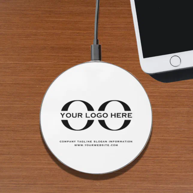 Business Logo Professional Minimalist White Wireless Charger | Zazzle