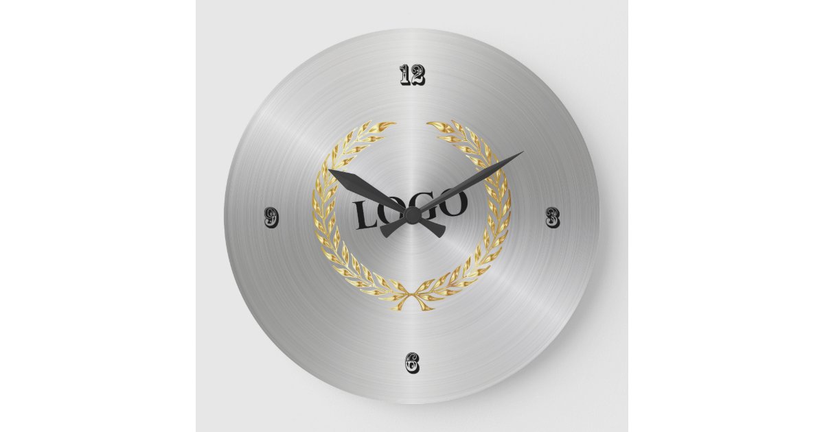Business Logo Professional Silver Large Clock | Zazzle