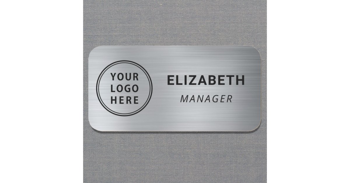 Business Logo Professional Silver Name Tag | Zazzle