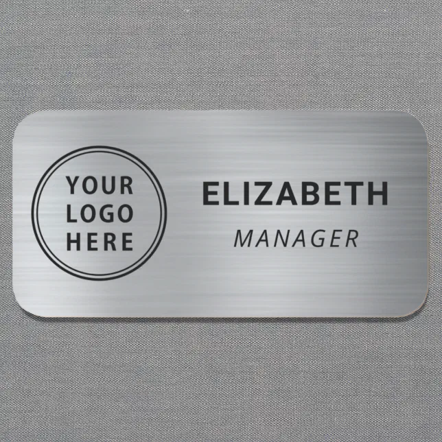 Business Logo Professional Silver Name Tag | Zazzle