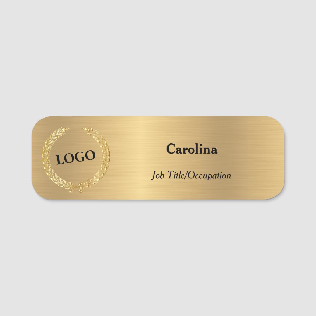 Business Logo Promotional Company Gold Name Tag | Zazzle