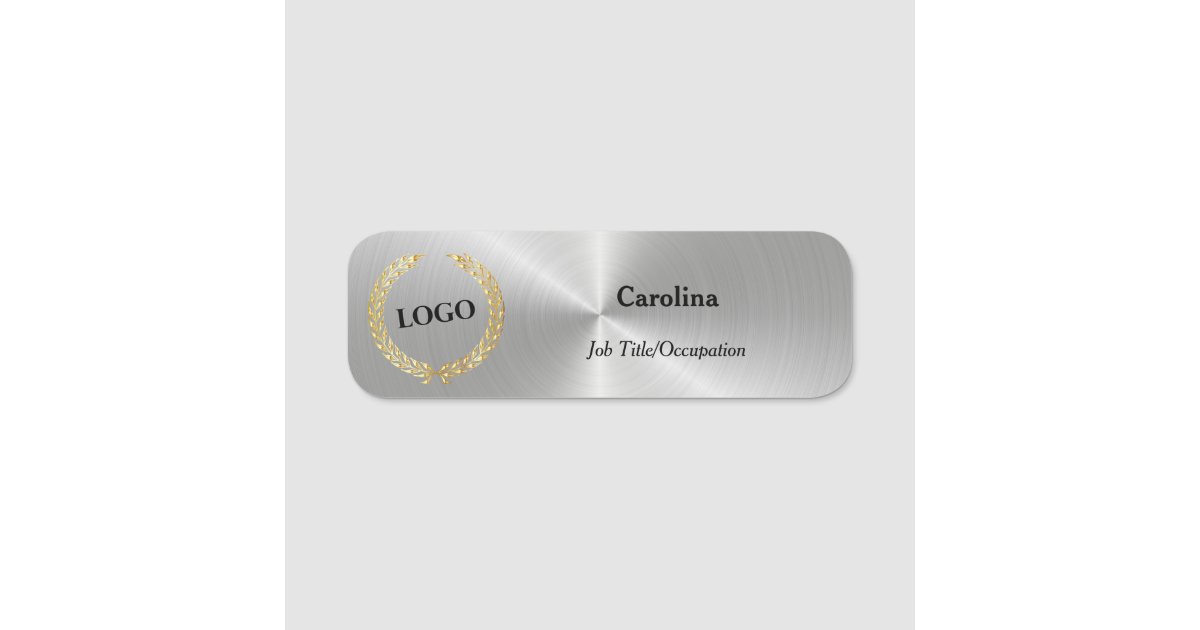Business Logo Promotional Company Silver Name Tag | Zazzle