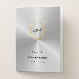 Business Logo Promotional Company Silver Pocket Folder | Zazzle