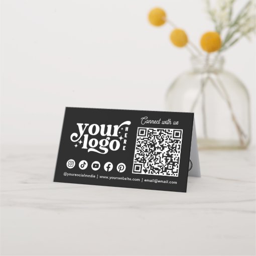 Business Logo QR Code Black Company Referral Punch Loyalty Card | Zazzle