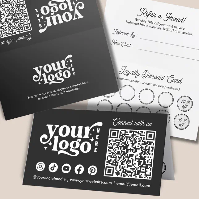 Business Logo QR Code Black Company Referral Punch Loyalty Card | Zazzle