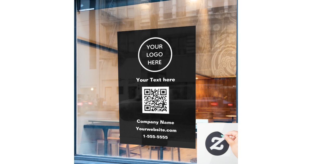 Business Logo QR Code Black Modern Promotional Window Cling | Zazzle