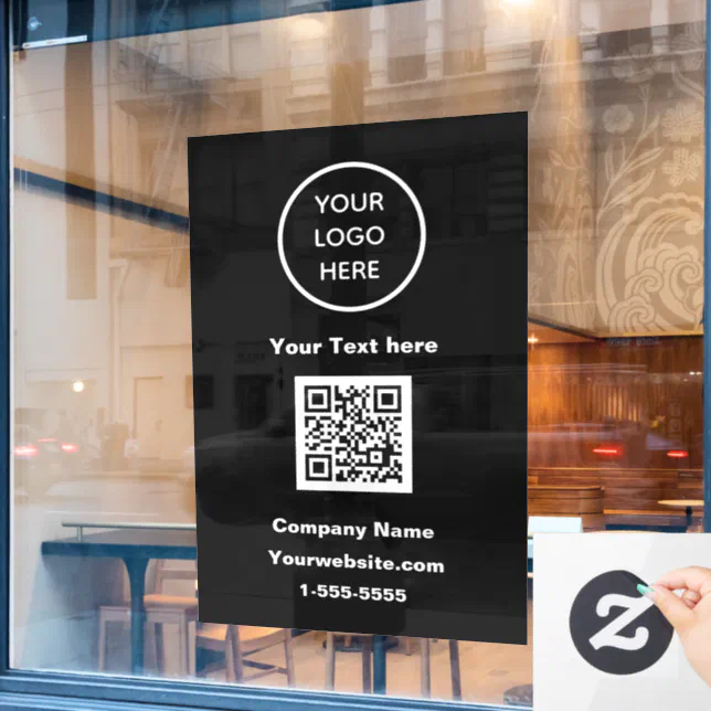 Business Logo QR Code Black Modern Promotional Window Cling | Zazzle