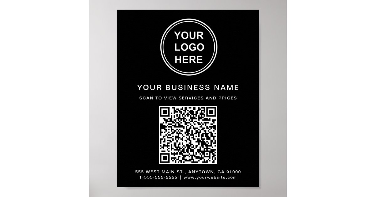 Business Logo QR Code Black Poster | Zazzle
