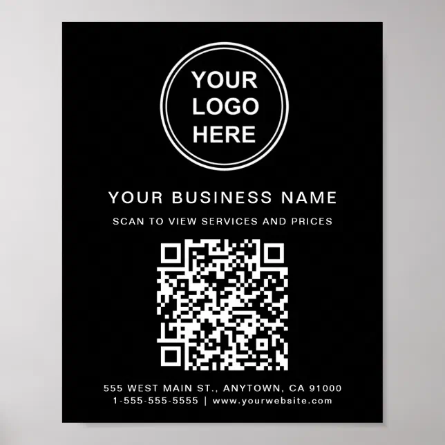 Business Logo QR Code Black Poster | Zazzle