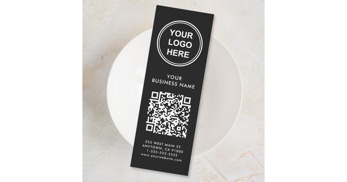 Business Logo QR Code Black Promotional Bookmarks | Zazzle