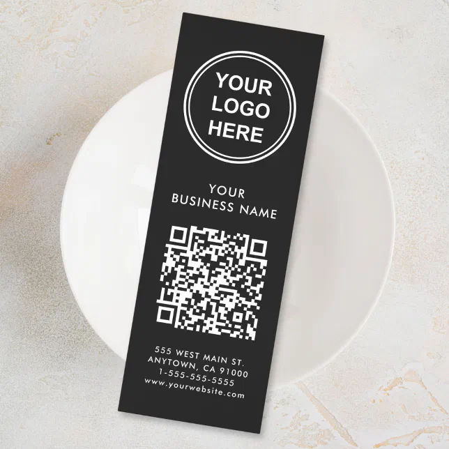 Business Logo QR Code Black Promotional Bookmarks | Zazzle