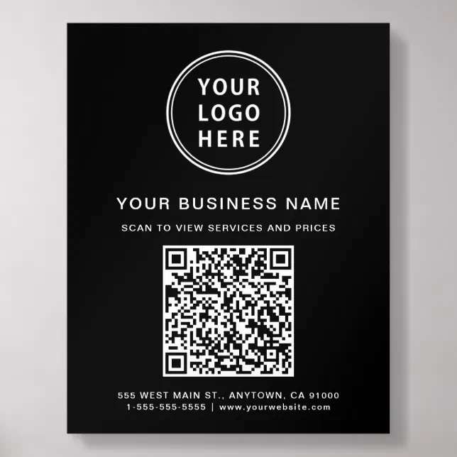 Business Logo QR Code Black Wall Acrylic Photo Tile | Zazzle