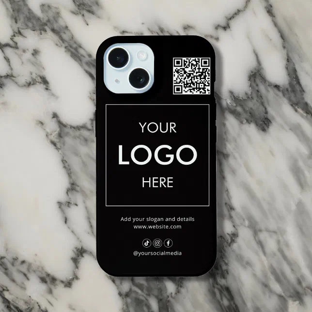 Business Logo QR Code Branding Black iPhone Case | Zazzle