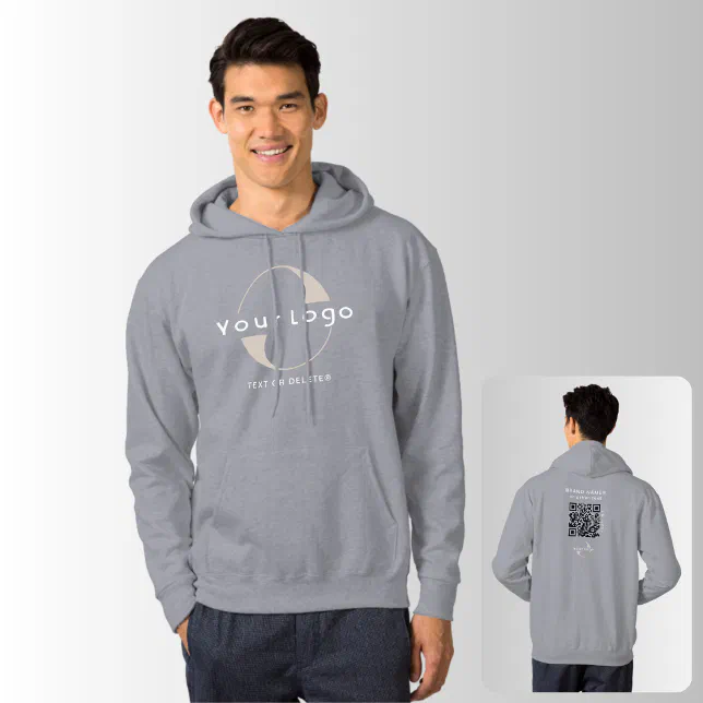 Business logo QR code Company brand swag Men Gray Hoodie | Zazzle