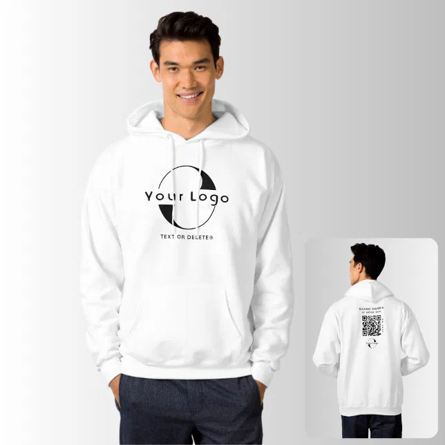 Business logo QR code Company brand swag Men White Hoodie | Zazzle