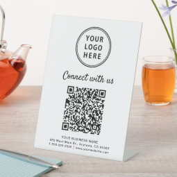 Business Logo QR Code Connect With Us Tabletop Pedestal Sign | Zazzle