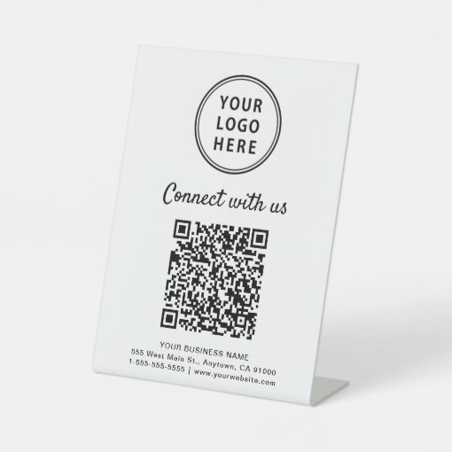 Business Logo QR Code Connect With Us Tabletop Pedestal Sign | Zazzle