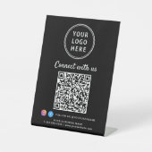 Business Logo QR Code Connect With Us Tabletop Pedestal Sign | Zazzle