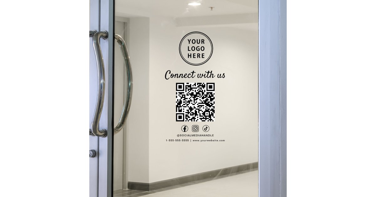 Business Logo QR Code Connect With Us Window Cling | Zazzle