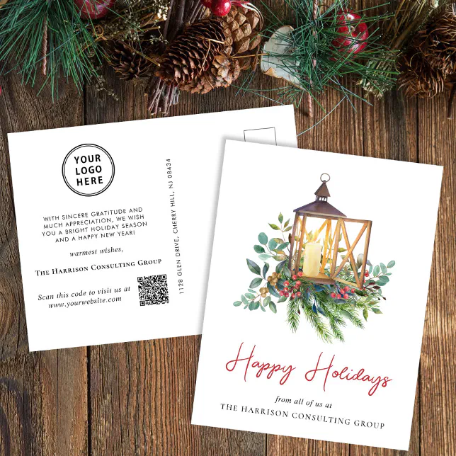 Business Logo QR Code Corporate Christmas Holiday Postcard | Zazzle