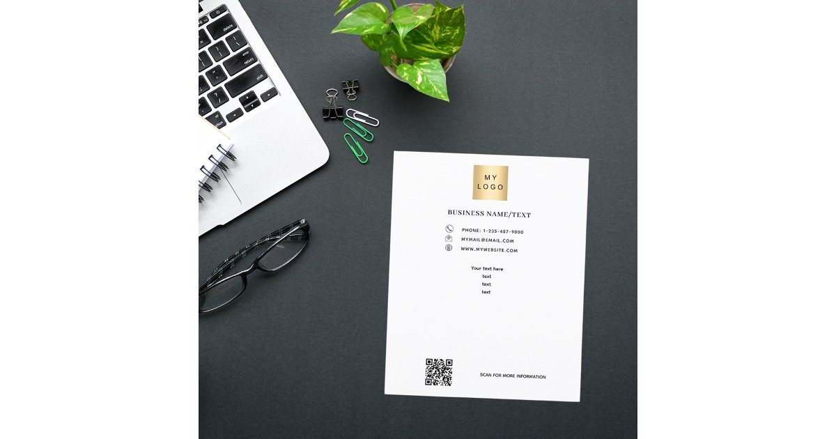 Business logo qr code custom text flyer | Zazzle