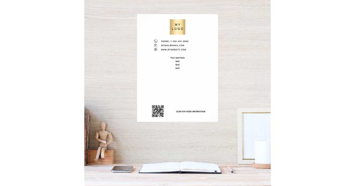 Business logo qr code custom text poster | Zazzle