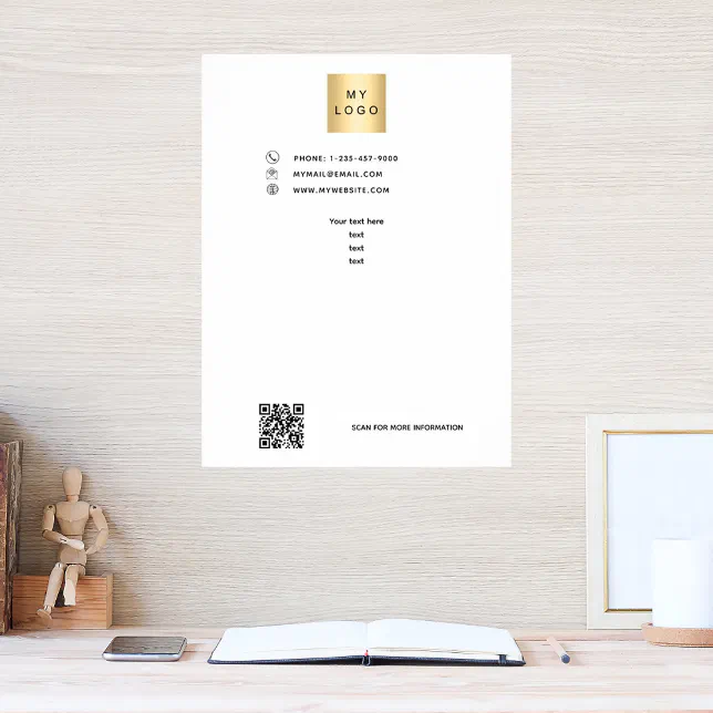 Business logo qr code custom text poster | Zazzle