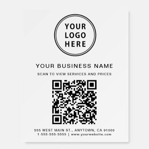 Business Logo QR Code Foam Board Sign | Zazzle