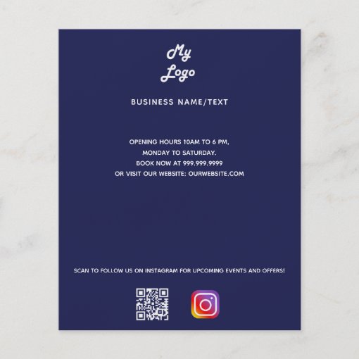 Business logo qr code instagram custom text blue flyer | Zazzle