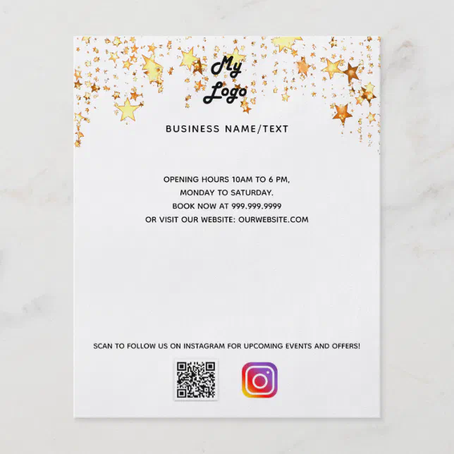 Business logo qr code instagram custom text stars flyer | Zazzle